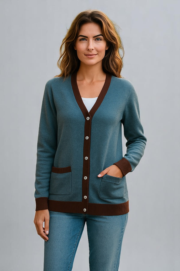 Two-Tone Cardigan with Pockets - Knit-On Australia