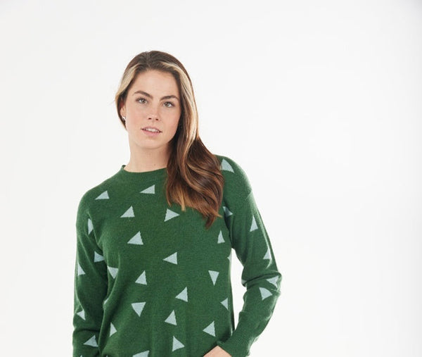 CREW NECK PULLOVER WITH PLEAT DOWN CENTRE BACK & CONTRAST TRIANGLES ...